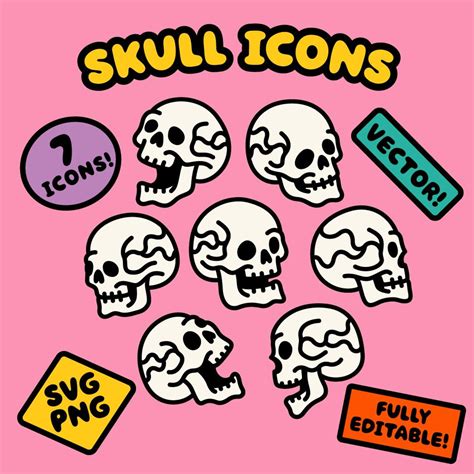 7 Cute Skull Vector Icons Fully Editable Vector Svgaipng Formats