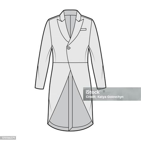 롱 슬리브 피크 라펠 칼라 컷어웨이 프론트 웰트 포켓이 있는 모닝 코트 재킷 테크니컬 패션 일러스트 0명에 대한 스톡 벡터 아트 및 기타 이미지 Istock