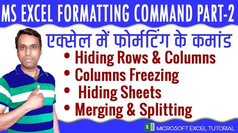 Ms Excel Formatting Command Part 2 Hiding Rows Columns And Sheets Splitting Cells In Excel