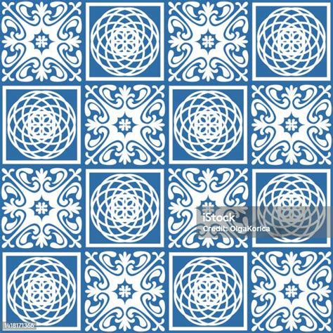 부엌 백스플래시 디자인 벡터 일러스트레이션을위한 Azulejo 사각형 세라믹 스페인어 타일 0명에 대한 스톡 벡터 아트 및 기타