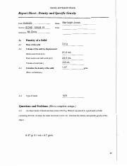 Density And Specific Gravity Calculating Density Of Solids And Course Hero