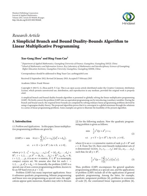 Pdf A Simplicial Branch And Bound Duality Bounds Algorithm To Linear