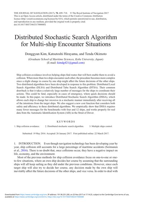 Pdf Distributed Stochastic Search Algorithm For Multi Ship Encounter Situations