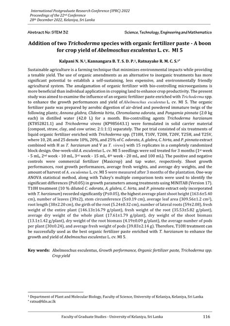 Pdf Addition Of Two Trichoderma Species With Organic Fertilizer Paste A Boon For Crop Yield
