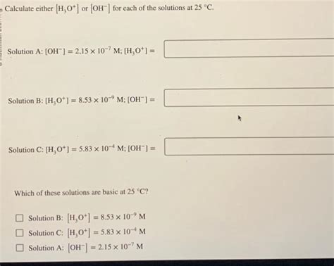 Solved Calculate either H₂O or OH for each of the Chegg com