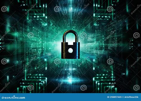 Secure Lock Firewall Barrier With Binary Code And Circuits Stock