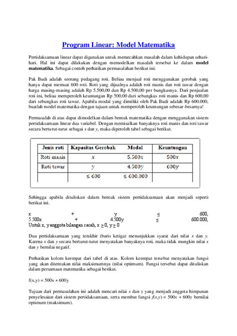 doc program linear model matematika