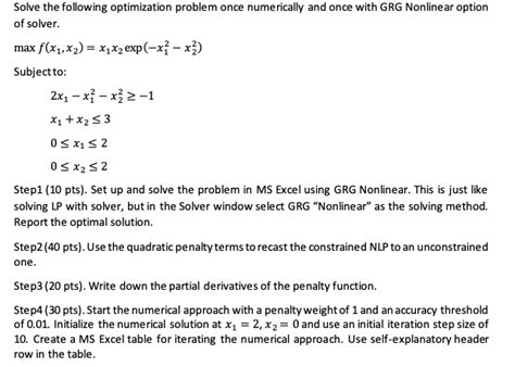 Solved Solve The Following Optimization Problem Once