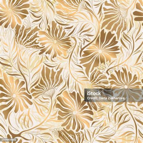 벡터 완벽 한 꽃 패턴 와 추상적인 금 손 그려진 꽃 와 잎 와 고립된 통하고 있는 밝은 배경 패션 프린트 패브릭 벽지 카드에