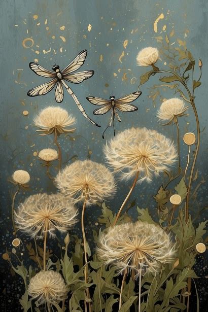 Dragonflies And Dandelions Art Free Stock Photo Public Domain Pictures