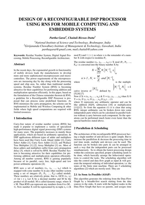 pdf design of a reconfigurable dsp processor using rns for mobile