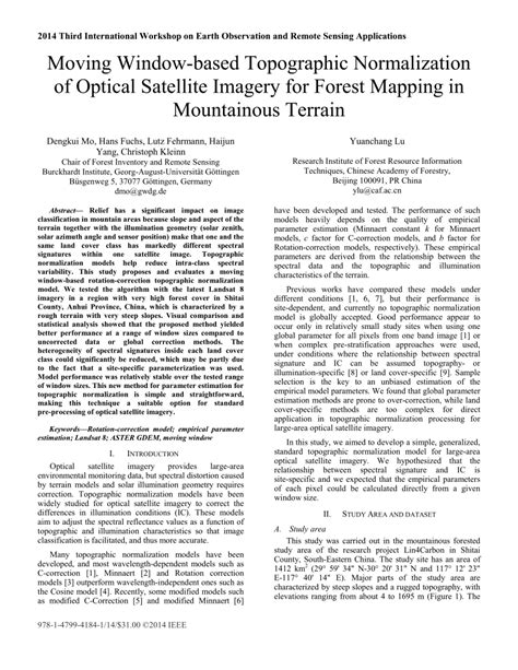 PDF Moving Window Based Topographic Normalization Of Optical Satellite Imagery For Forest