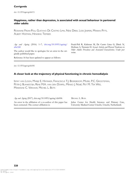 Pdf Corrigendum A Closer Look At The Trajectory Of Physical Functioning In Chronic Hemodialysis