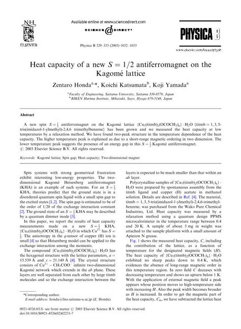 Pdf Heat Capacity Of A New S 1 2 Antiferromagnet On The Kagomé Lattice Dokumen Tips