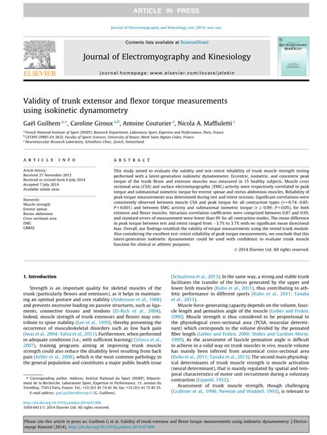 Pdf Validity Of Trunk Extensor And Flexor Torque Measurements Using Isokinetic Dynamometry