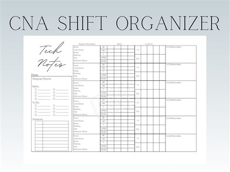 6 Patient Cna Pct Tech Report Sheet Shift Organizer And Planner Nursing Assistant Template