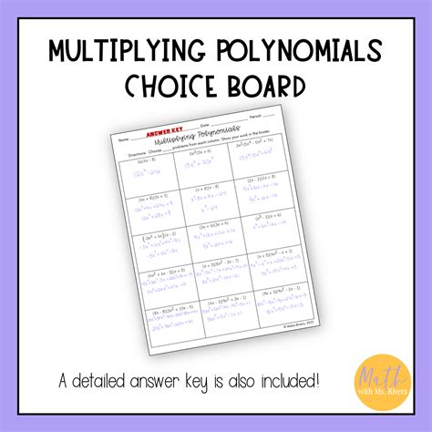 Multiplying Polynomials Worksheet Choice Board For Algebra 1 Malia
