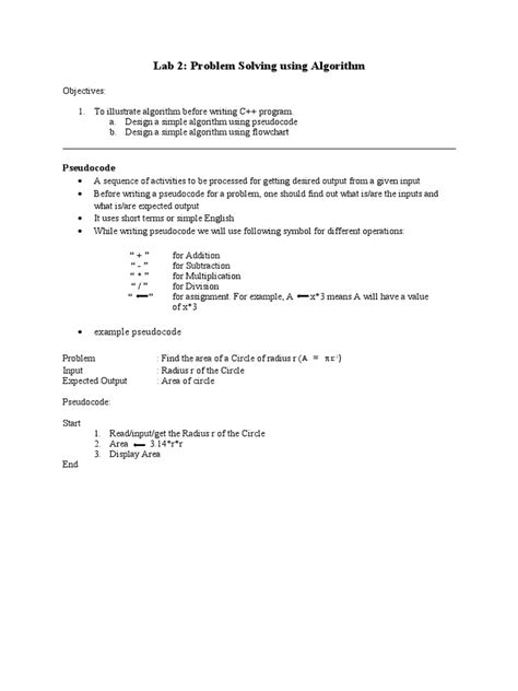 lab 2 problem solving using algorithm pseudocode pdf algorithms