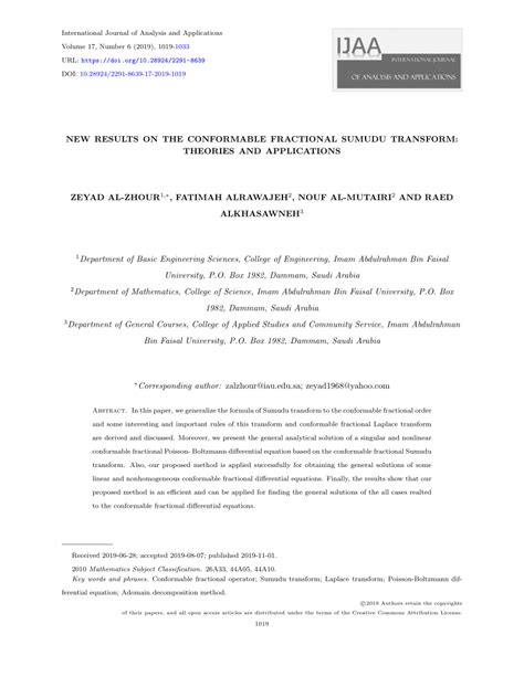 Pdf New Results On The Conformable Fractional Sumudu Transform