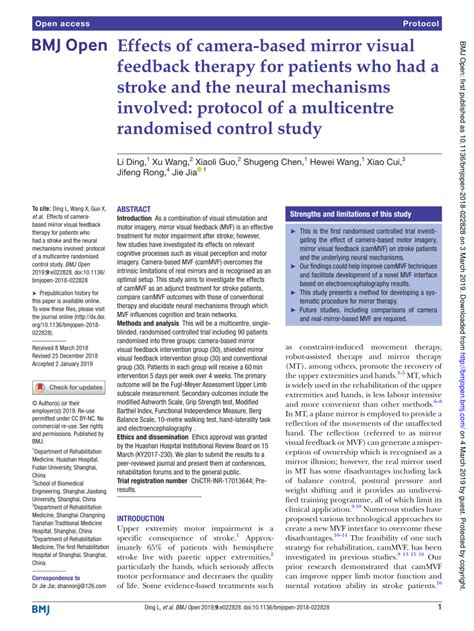 Pdf Effects Of Camera Based Mirror Visual Feedback Therapy For Patients Who Had A Stroke And