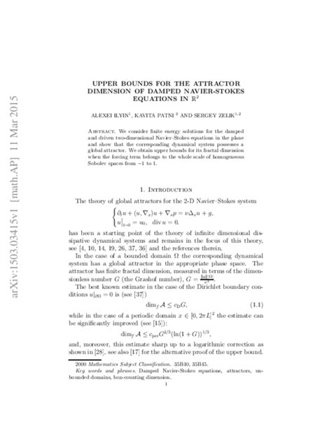 Pdf Upper Bounds For The Attractor Dimension Of Damped Navier Stokes