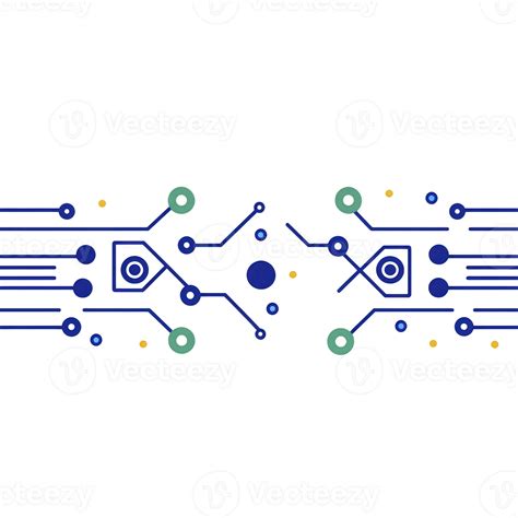 Digital Circuit Design With Interconnected Lines And Nodes In Blue Green And Yellow