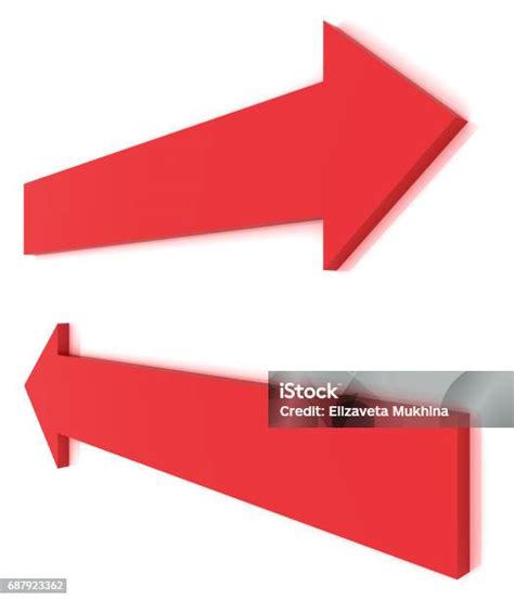 왼쪽 및 오른쪽 방향으로 빨간색 화살표 격리입니다 3d 렌더링 기호입니다 두 가지 방법으로 아이콘 그림입니다 이스트 웨스트 Infographic 3차원 형태에 대한 스톡