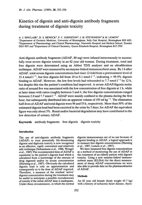 Kinetics Of Digoxin And Anti Digoxin Antibody Fragments During