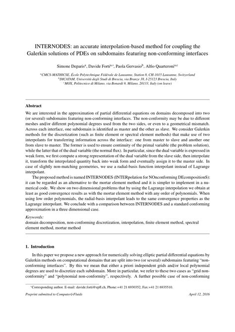 Pdf Internodes An Accurate Interpolation Based Method For Coupling The Galerkin Solutions Of