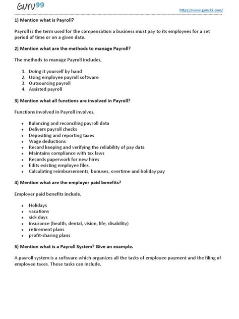 Payroll Interview Questions Pdf Payroll Payroll Tax
