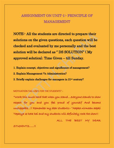 Assignment Pom Notes Assignment On Unit 1 Principle Of Management