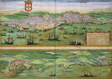Map Of Lisbon And Cascais From Civitates Orbis Terrarum By Georg