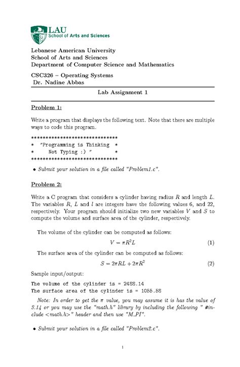 Csc326 Lab1 Spring 2024 Lebanese American University School Of Arts