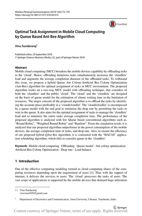 Optimal Task Assignment In Mobile Cloud Computing By Queue Based Ant Bee Algorithm