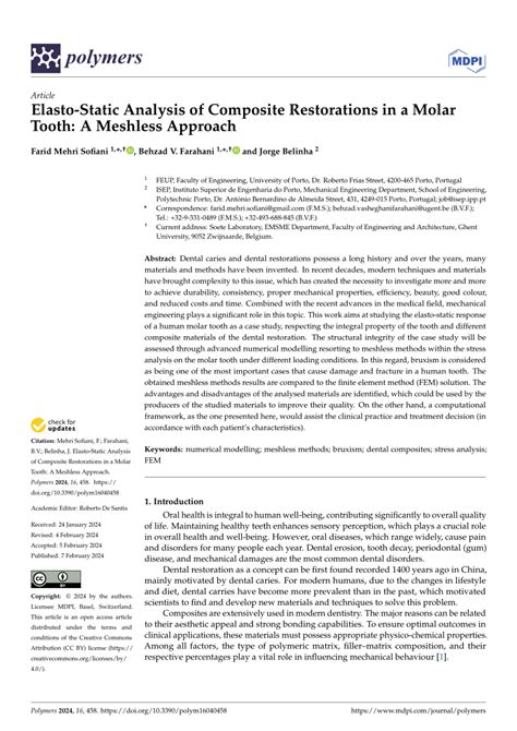 Pdf Elasto Static Analysis Of Composite Restorations In A Molar Tooth A Meshless Approach