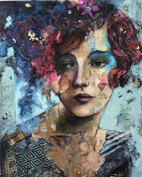 Mixed Media Painting Oils With Fabric Found Objects Papers Gold