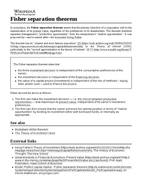 Fisher Separation Theorem Pdf Economics Financial Economics