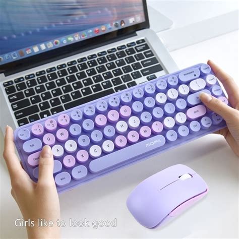Jual Colorful Wireless Keyboard And Mouse Ergonomic Small Size Typewriter Keyboard ＆ Mouse Combo