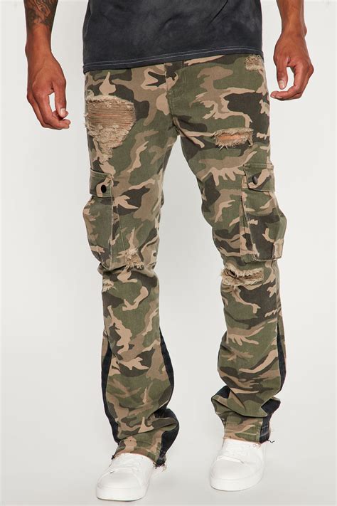 Contrast Skinny Stacked Flared Cargo Pants Camouflage Fashion Nova