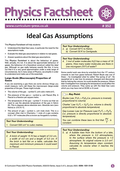 Ideal Gas Assumptions Curriculum Press