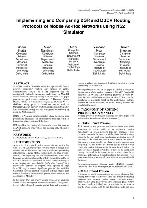 Pdf Implementing And Comparing Dsr And Dsdv Routing Protocols Of Mobile Ad Hoc Networks Using