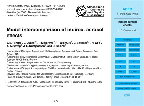 Pdf Model Intercomparison Of Indirect Aerosol Effects