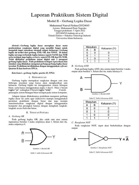Laporan Praktikum Sistem Digital Modul 2 Gerbang Logika Dasar Pdf