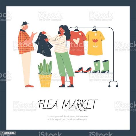 벼룩 시장 또는 넝마 공정한 배너 또는 포스터 모형 플랫 벡터 일러스트레이션 바자에 대한 스톡 벡터 아트 및 기타 이미지 바자 중고매장 벼룩 시장 Istock