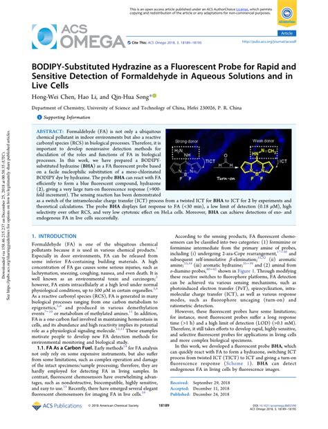 Pdf Bodipy Substituted Hydrazine As A Fluorescent Probe For Rapid And