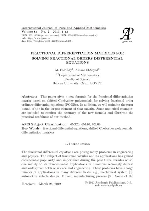Pdf Fractional Differentiation Matrices For Solving Fractional Orders