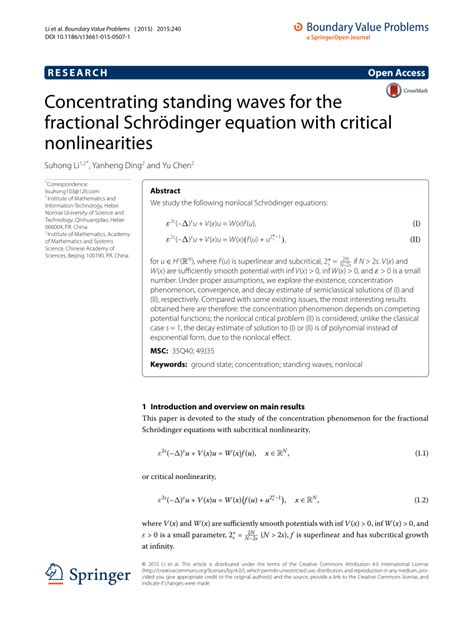 Pdf Concentrating Standing Waves For The Fractional Schrödinger Equation With Critical