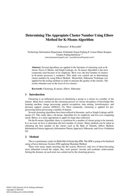 Pdf Determining The Appropiate Cluster Number Using Elbow Method For