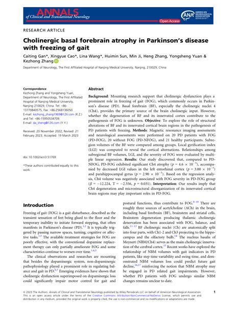 Pdf Cholinergic Basal Forebrain Atrophy In Parkinsons Disease With Freezing Of Gait