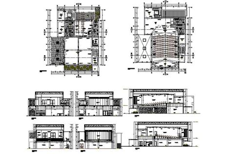 Plan And Sectional Detail Of Auditorium Building 2d View Cad Block